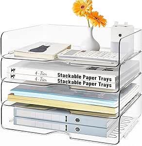 Amazon.com: ALMOXVYE 4-Tier Acrylic Stackable Paper Tray, A4 Size Clear ...