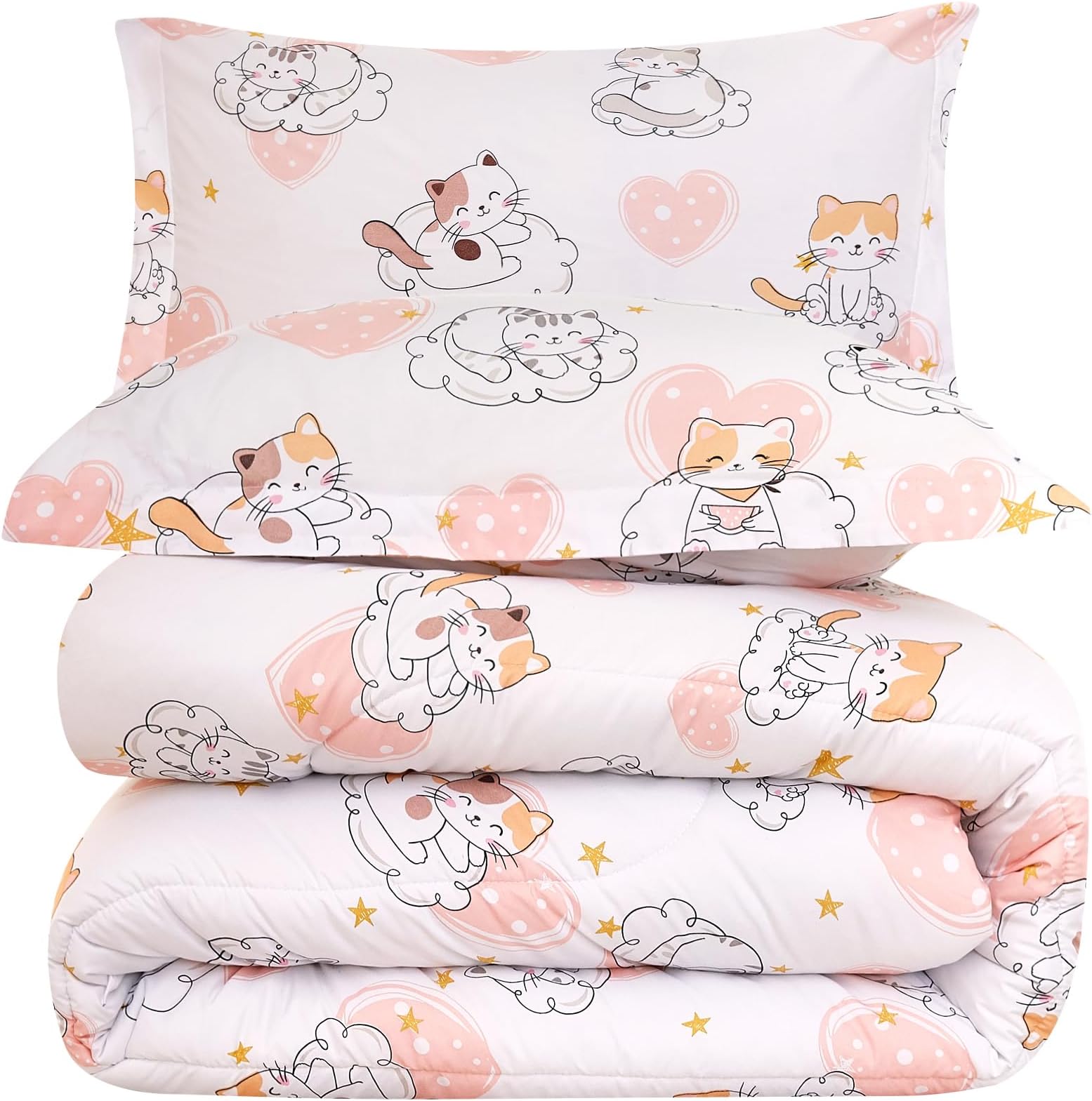 Amazon.com: Kawaii Cat Comforter Set Girls Butterflies Cats Print ...