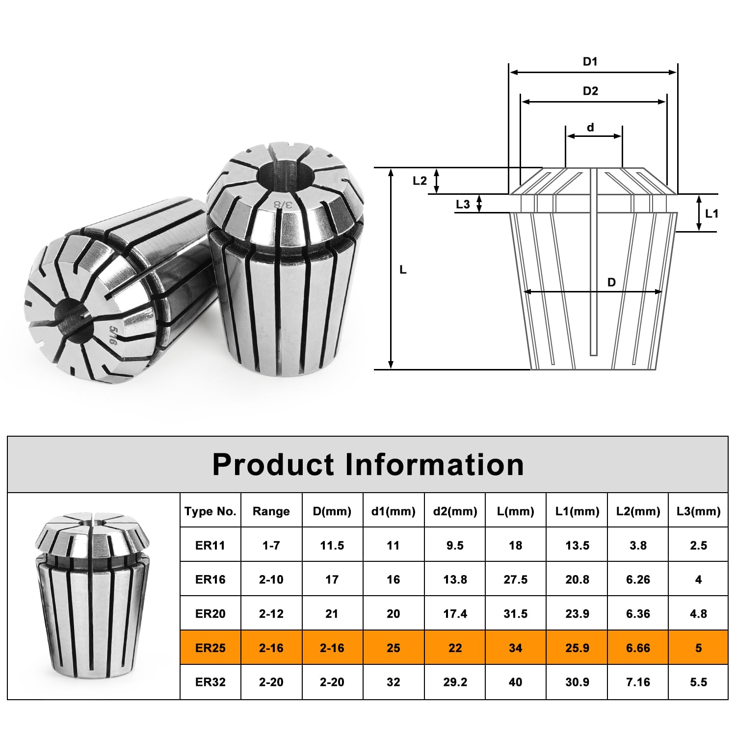 Snapklik.com : 12PCS ER25 Spring Collet Set For CNC Engraving Machine ...