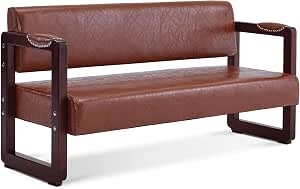 Amazon.com: BarberPub Faux Leather Reception Bench, Rivet-Accented ...