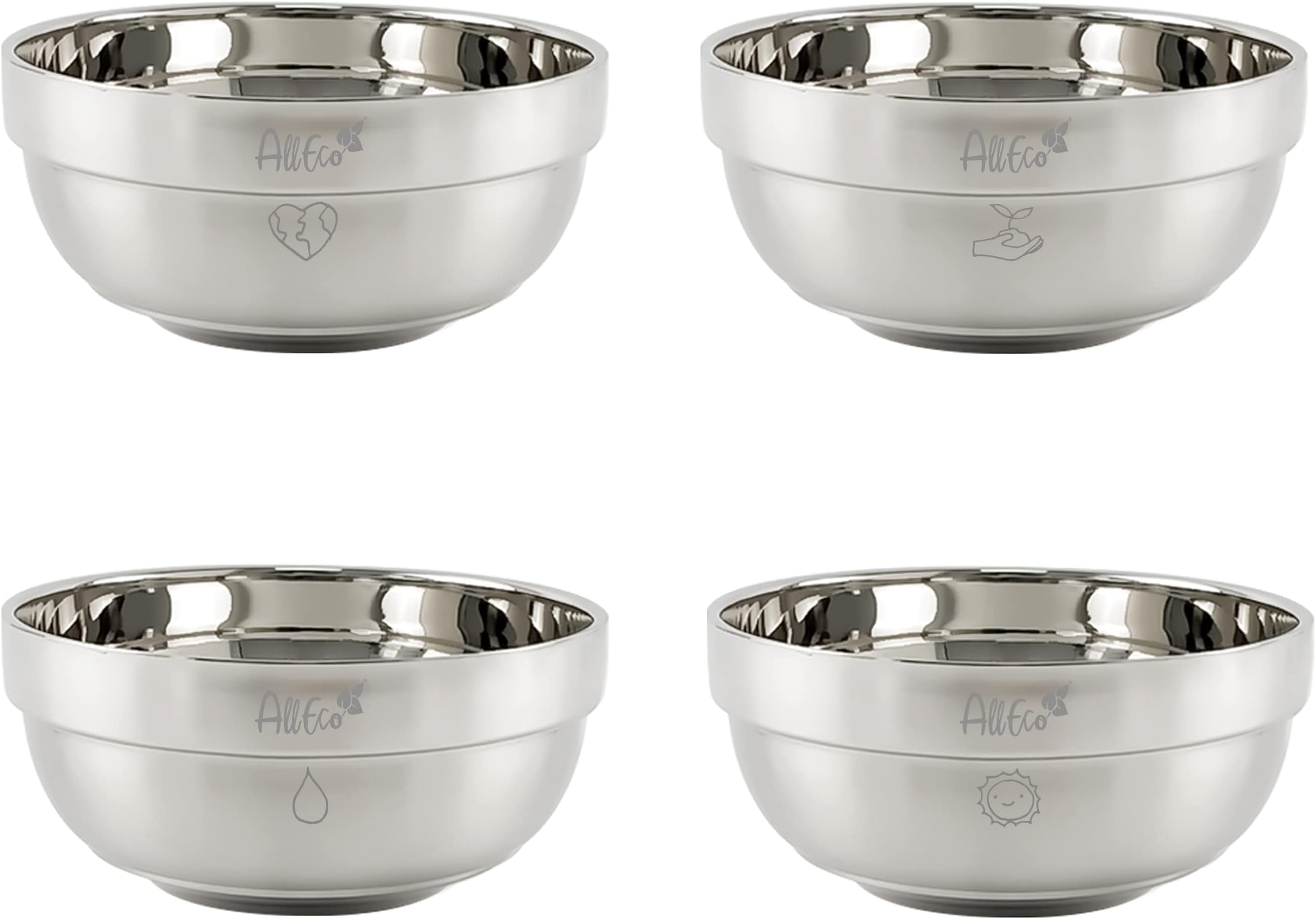 AllEco® Edelstahl Schüssel 4er Set 13cm doppelwandig stapelbar Outdoor ...