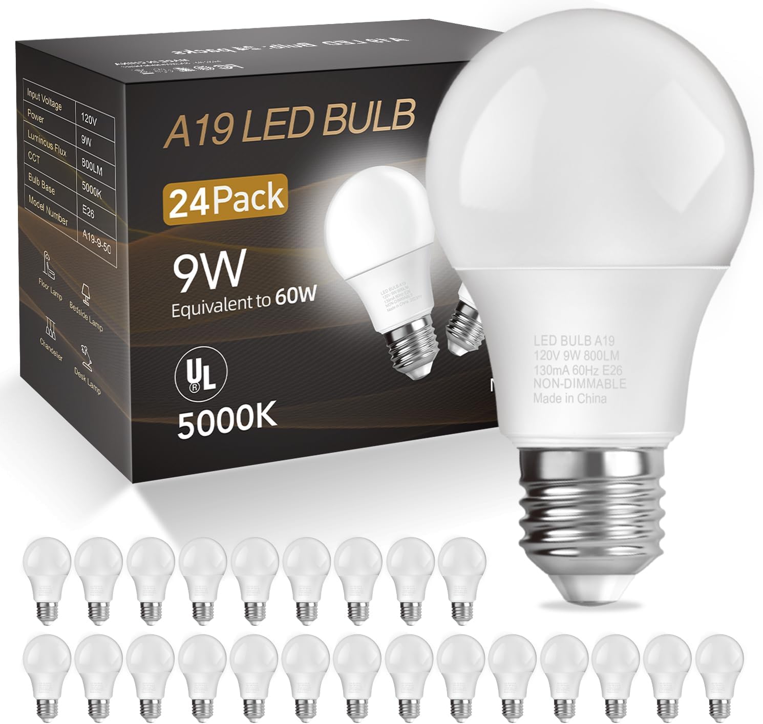 TJOY 24 Pack A19 LED Light Bulbs, 60 Watt Equivalent LED Bulb ...