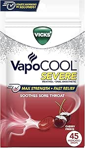 Vicks VapoCool Severe Medicated Sore Throat Drops, Max Strength Menthol ...