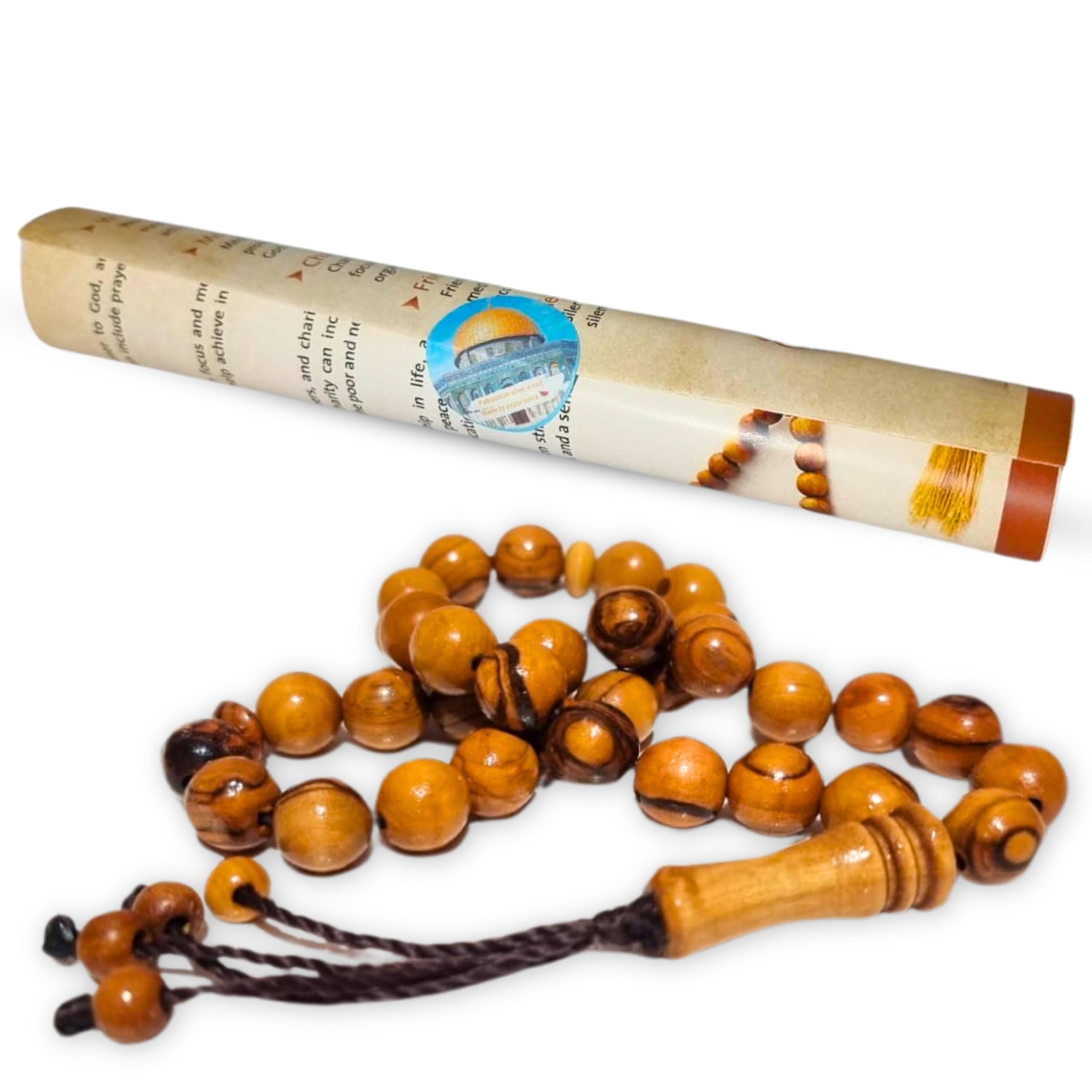 Amazon.com: DURINGUSES® Olive Wood Rosary Tasbih - 33 Beads, 12 mm ...