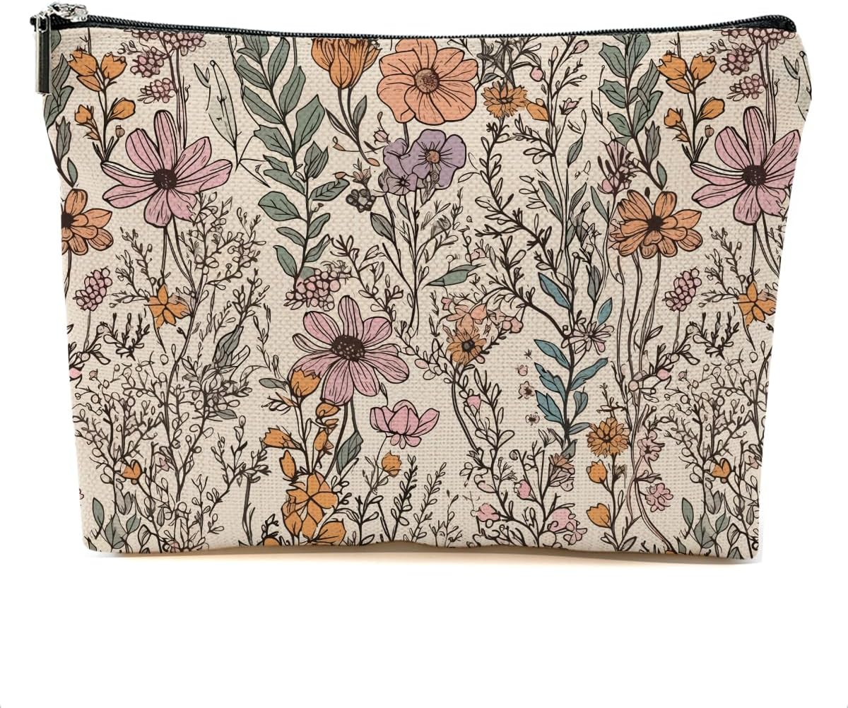 Amazon.com : Vintage Wildflowers Makeup Bag Floral Garden Flower ...