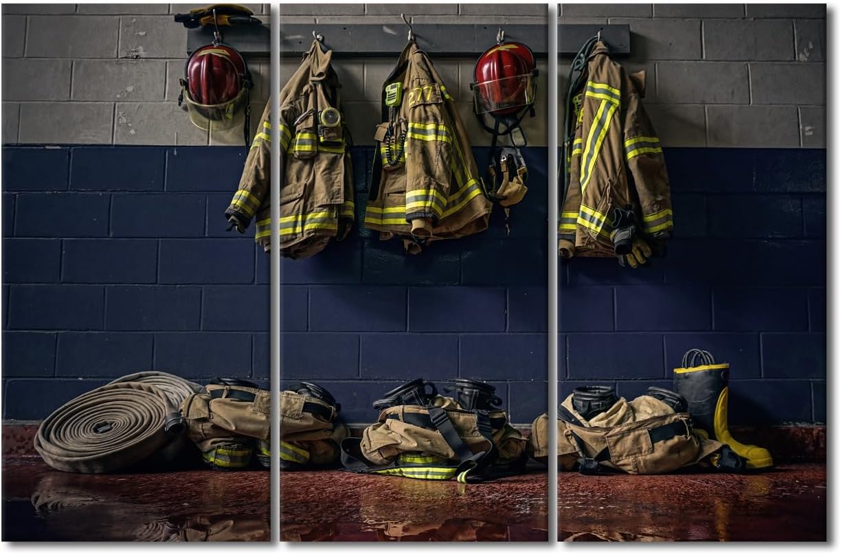 Amazon.com: Firefighter Wall Painting 3 Panel Fire Canvas Wall Art ...