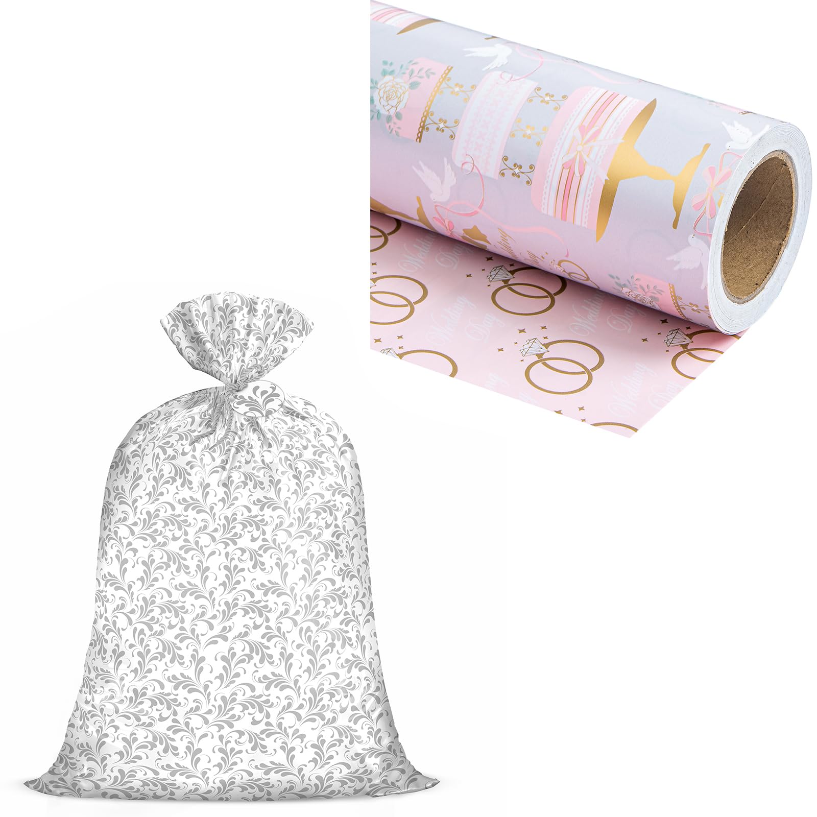 Amazon.com: WRAPAHOLIC Reversible Wedding Wrapping Paper Roll & Silver ...