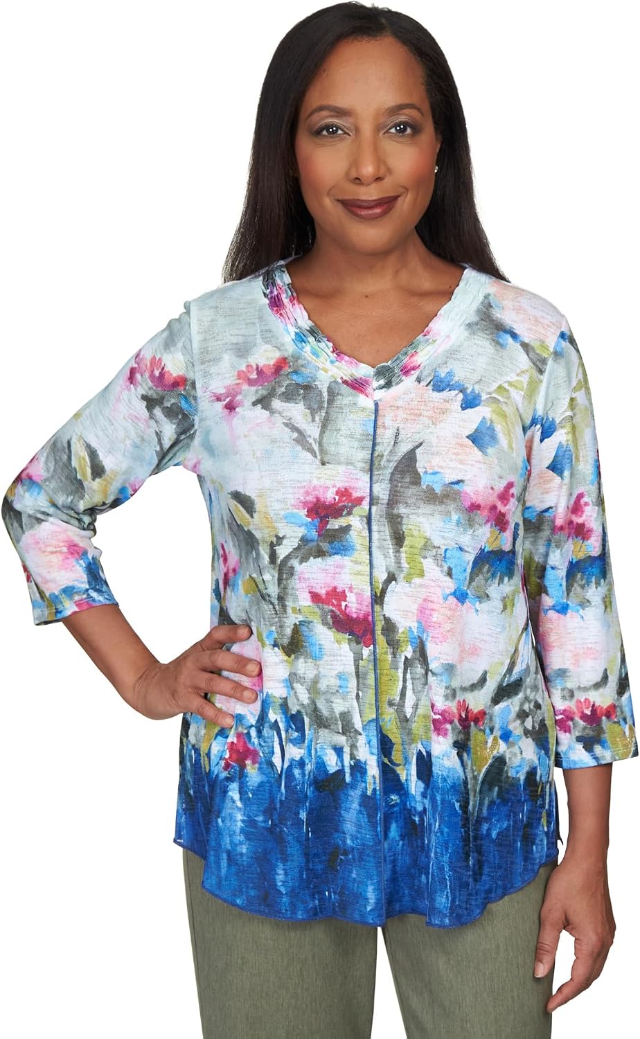 Alfred Dunner Women's Abstract Border Garden Print Top Size XL Multi at ...