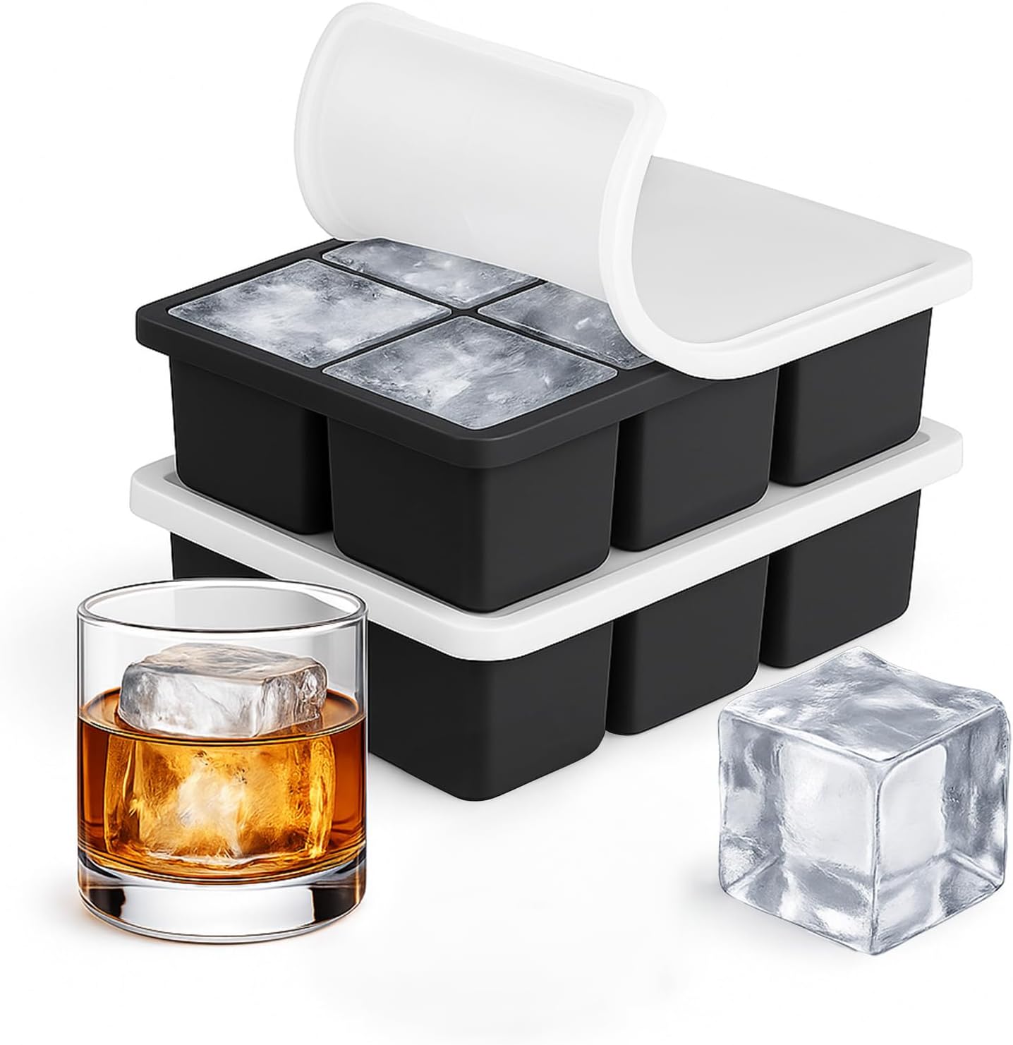 Amazon.com: Large Silicone Ice Cube Trays 2 Pack 2 Inch Square Ice ...