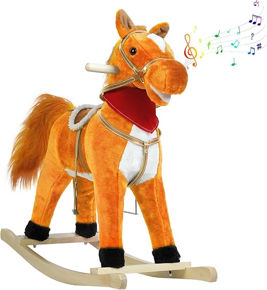 Amazon.com: Rocking Horse Plush Animal on Wooden Rockers, Ride-On ...