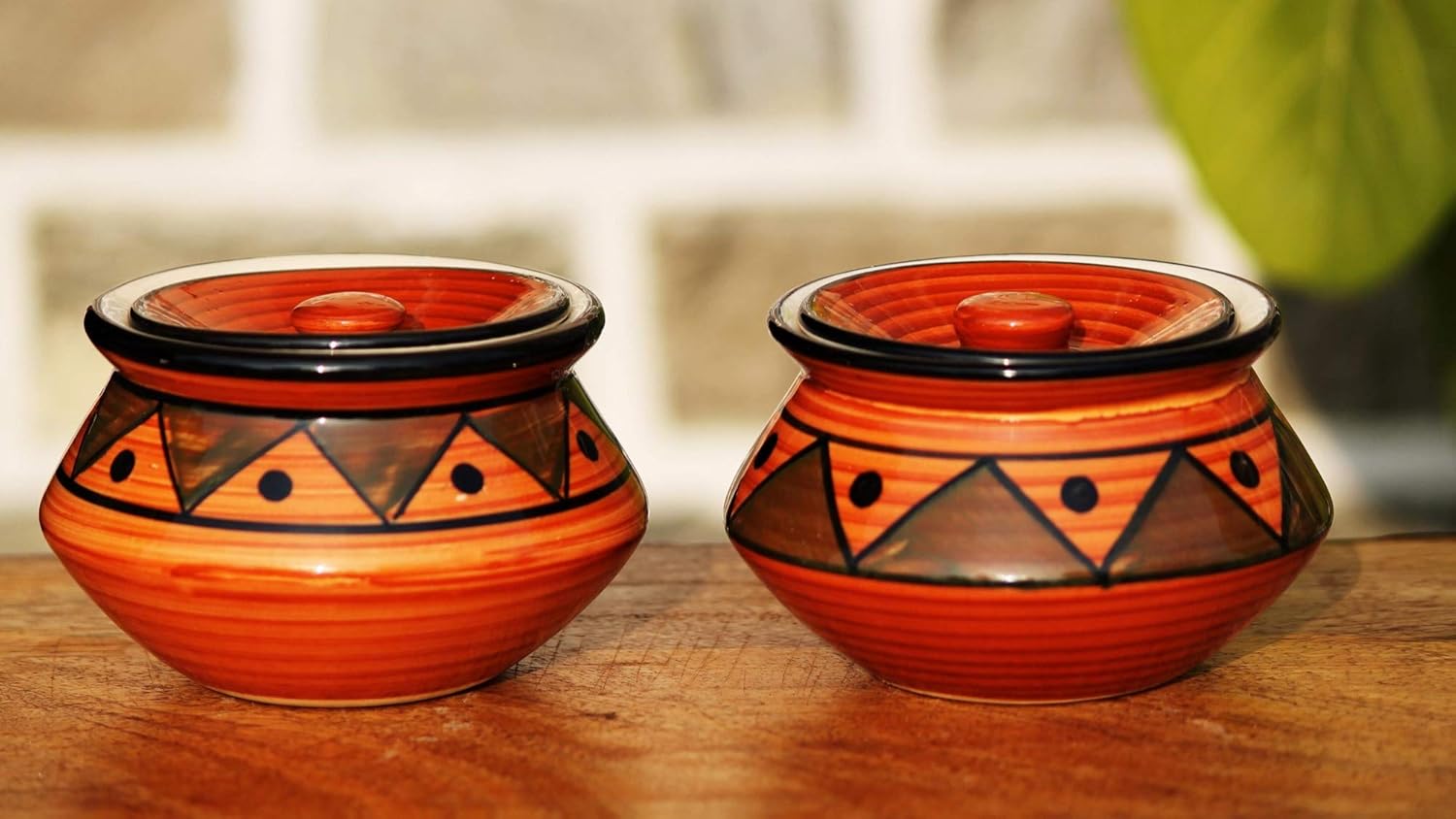 Soulvida™ Matka Shape 2 Pickle Jars with Lid Covers for Dining Table ...