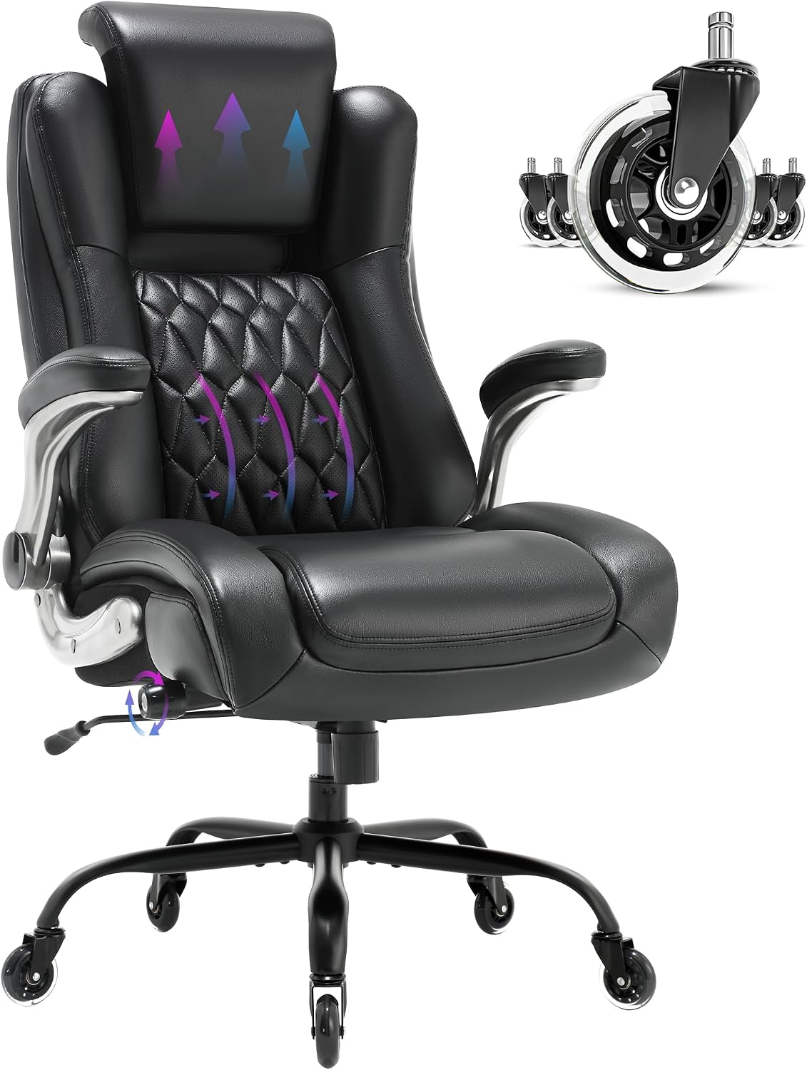 Amazon.com: High Back Office Chair- Lifting Headrest Flip Arms Built-in ...