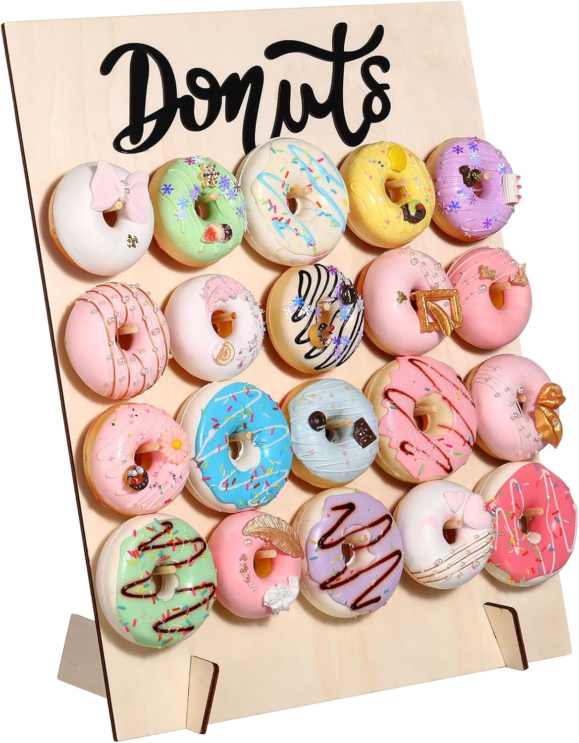 Amazon.com | Yiyiring 20 Donuts Wall Display Stand Reusable Wood Extra ...