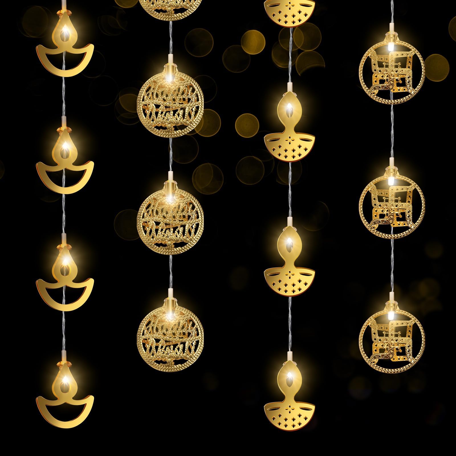 Amazon.com: Riakrum 4 Pcs 6.56 ft Diya Lights Curtain Diwali String ...