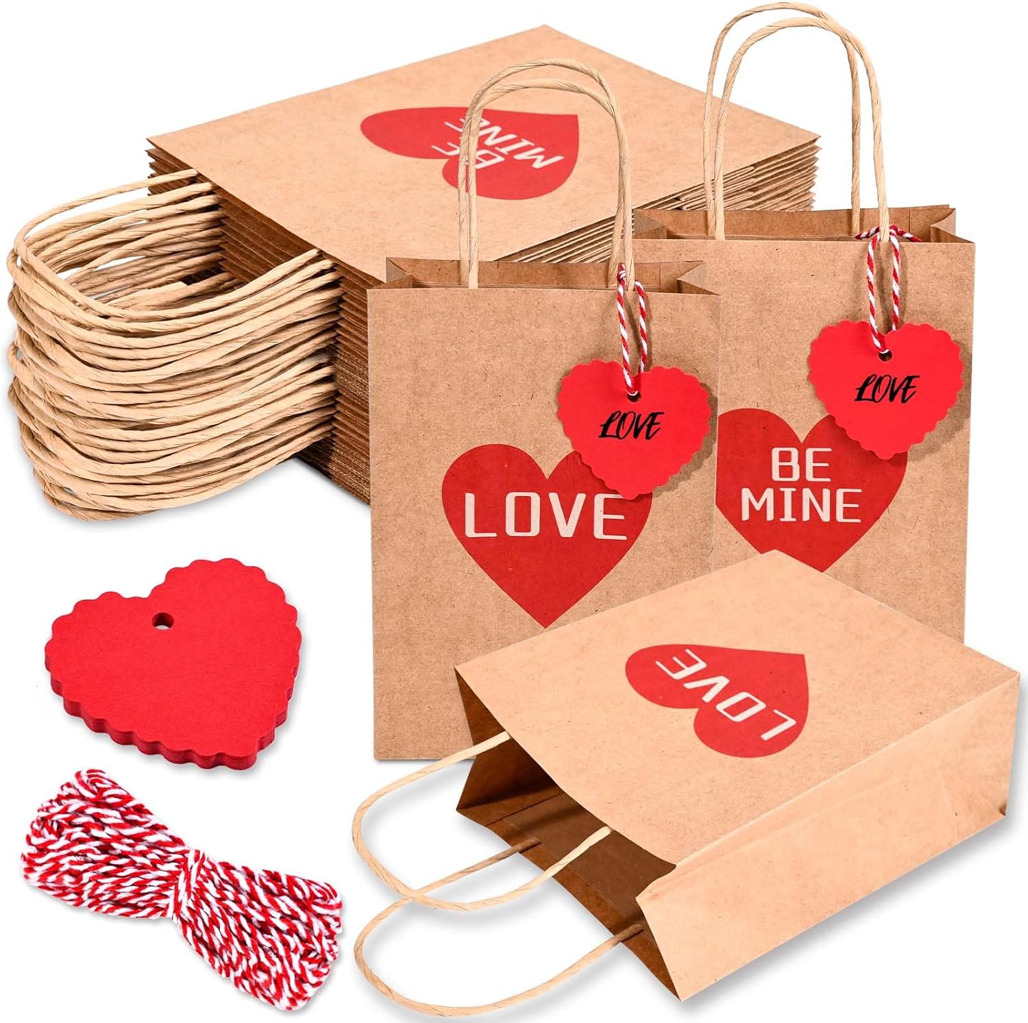 Amazon.com: Sanixin 24 PCS Valentines Day Gift Bags with Tags Kraft ...