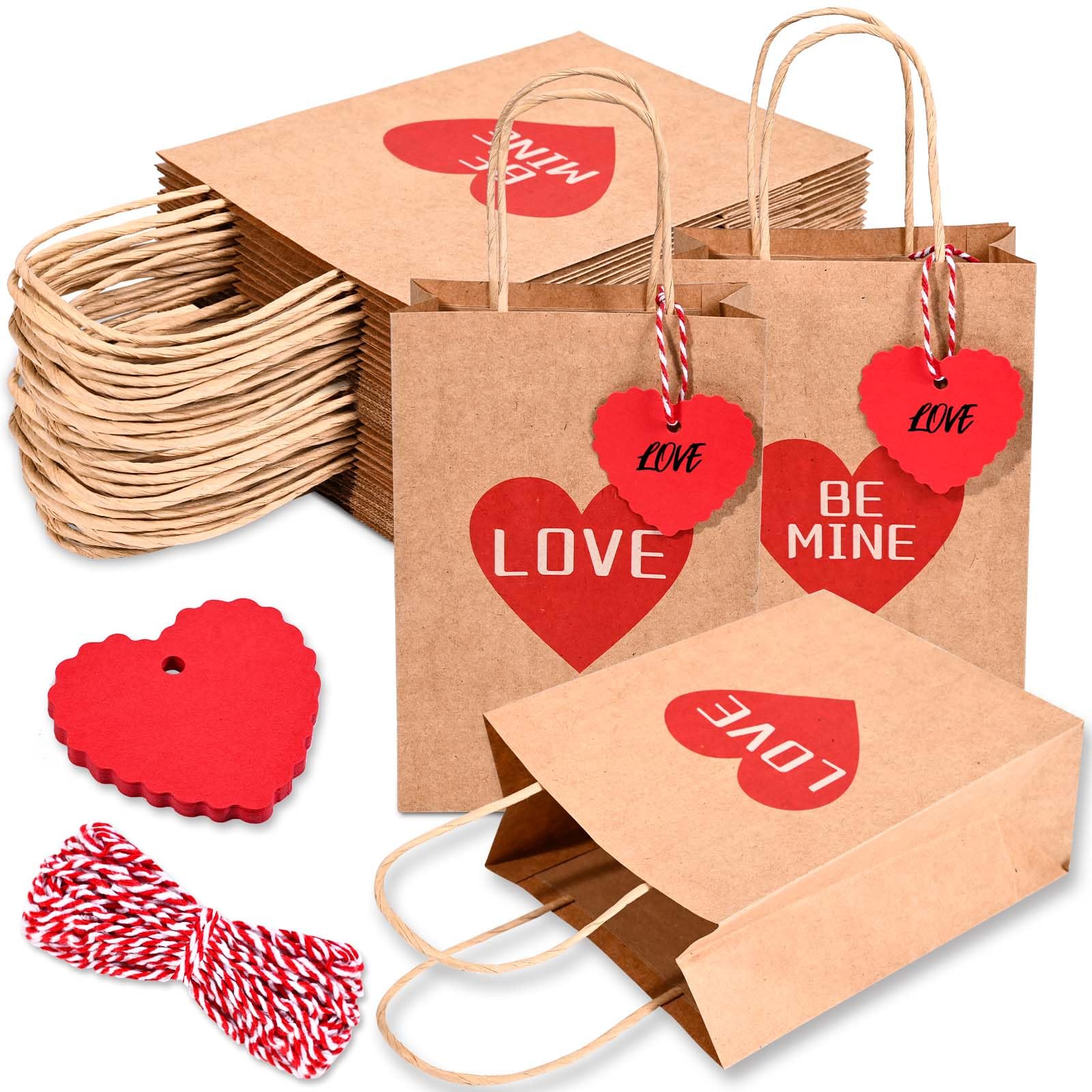 Amazon.com: Sanixin 24 PCS Valentines Day Gift Bags with Tags Kraft ...