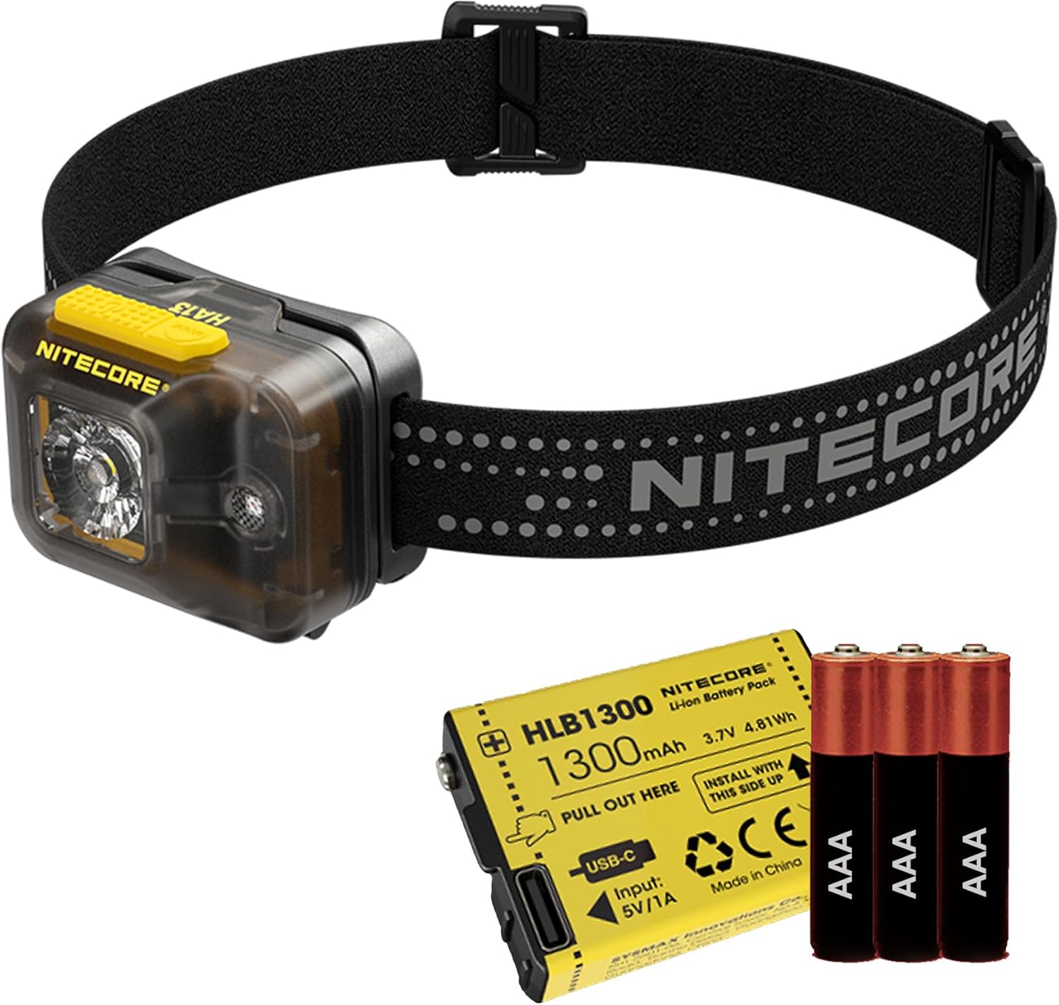 Amazon.com: Nitecore HA13 Headlamp Dual Fuel Bundle - 350 Lumen, with 3xAAA and a USB-C ...