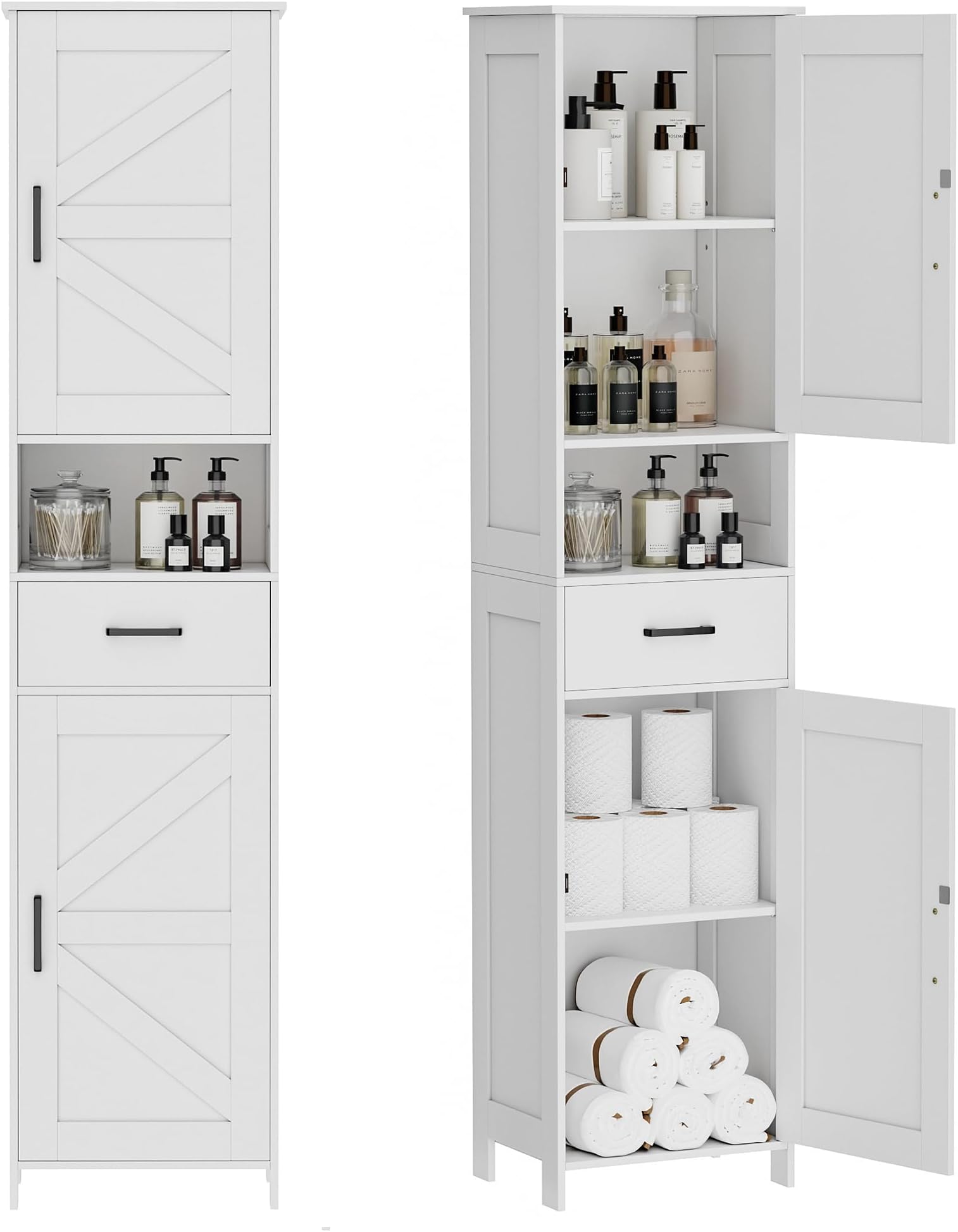 Amazon.com: DofFo 67.3“ Tall Linen Bathroom Storage Cabinet, Modern ...