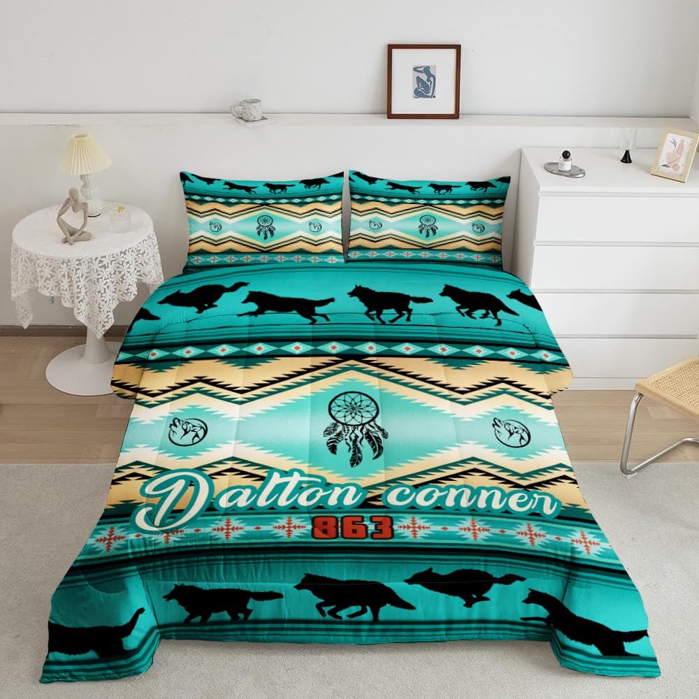 Amazon.com: Western Comforter Set Full - Native American Green Pattern ...