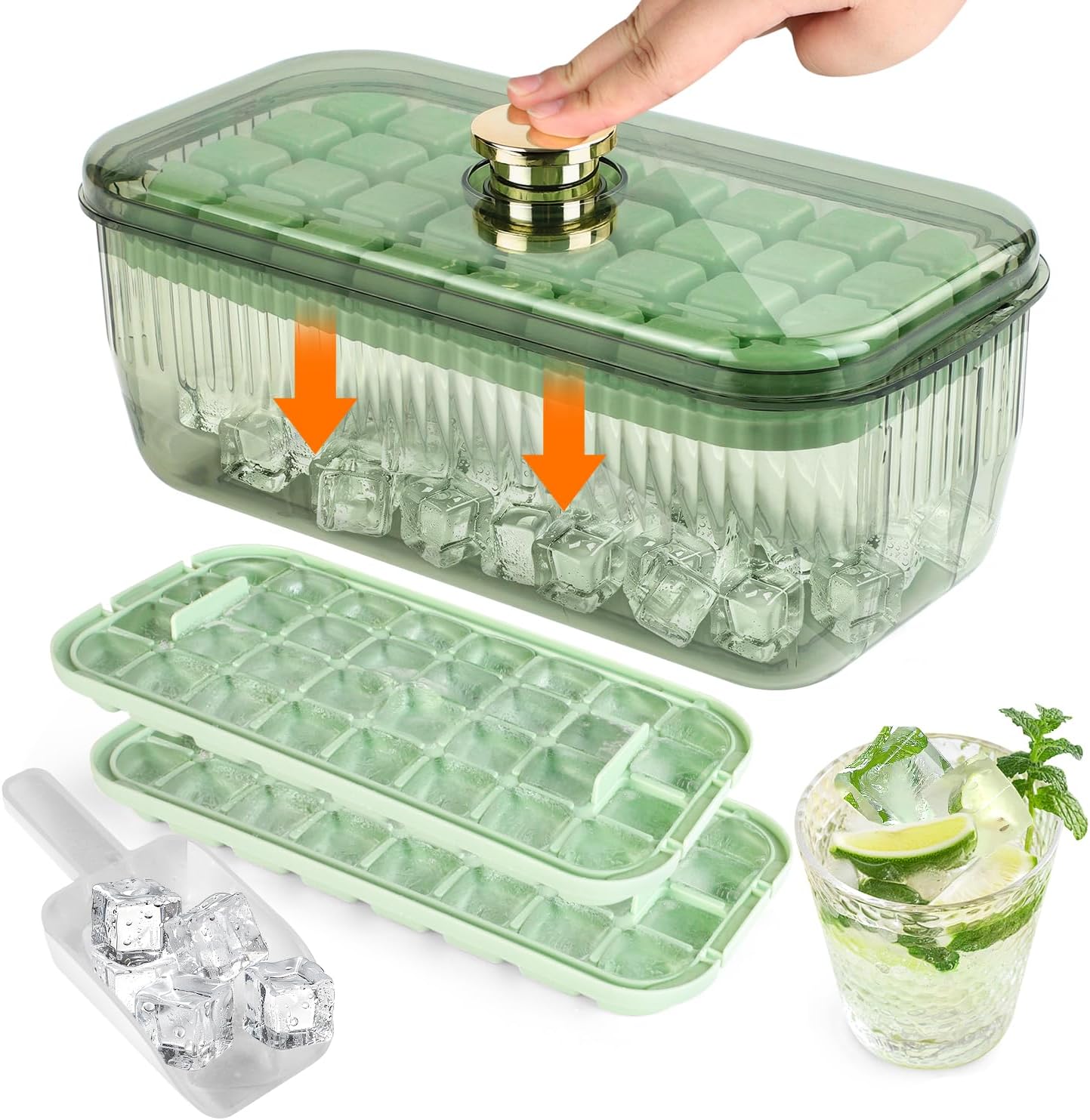 Amazon.com: KEAOOD Ice Cube Trays for Freezer, Small Nugget Ice Cube Tray with Lid and Bin, 2 ...