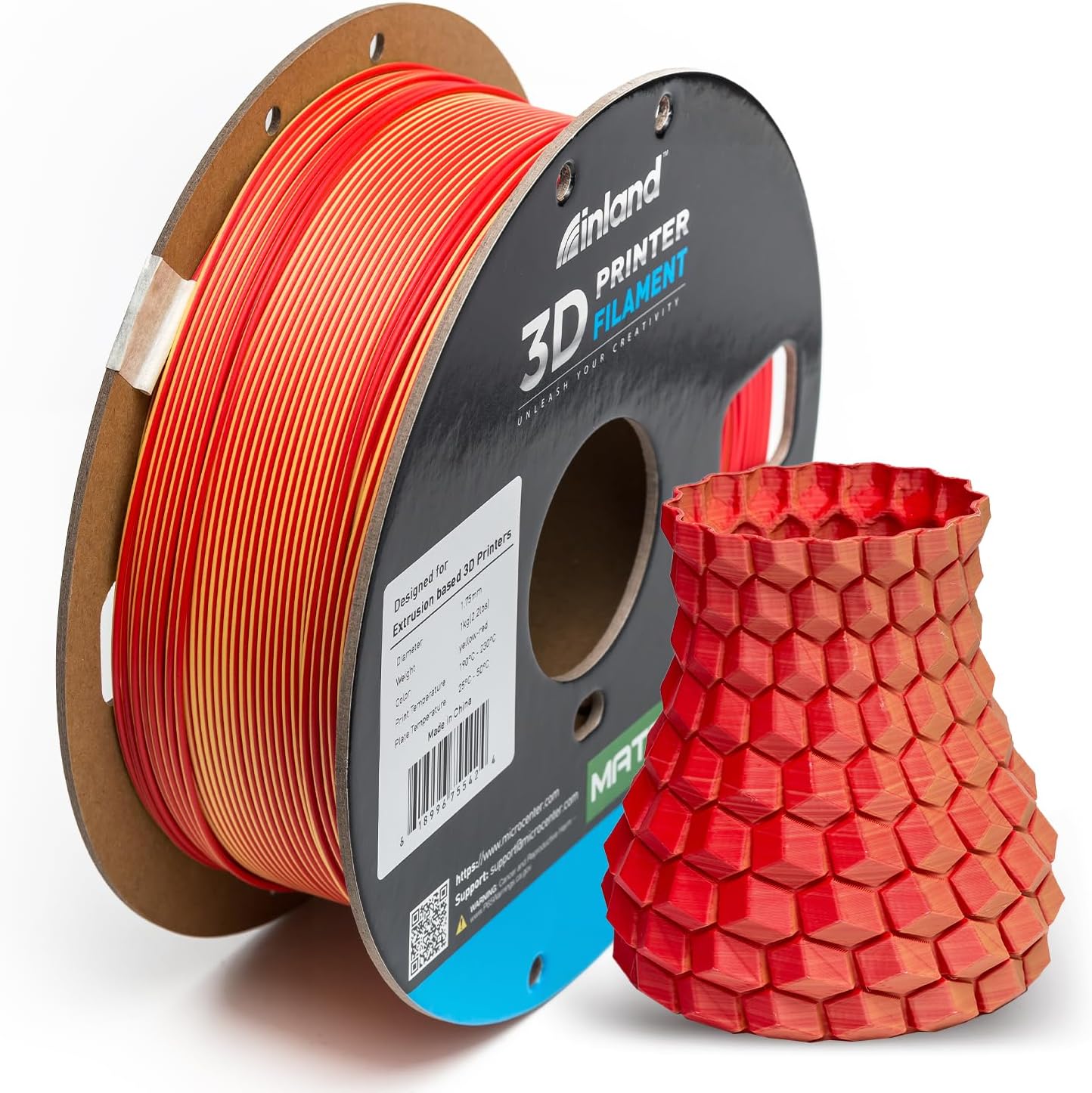 Amazon.com: INLAND Micro Center Dual Color Matte PLA Filament 1.75mm ...