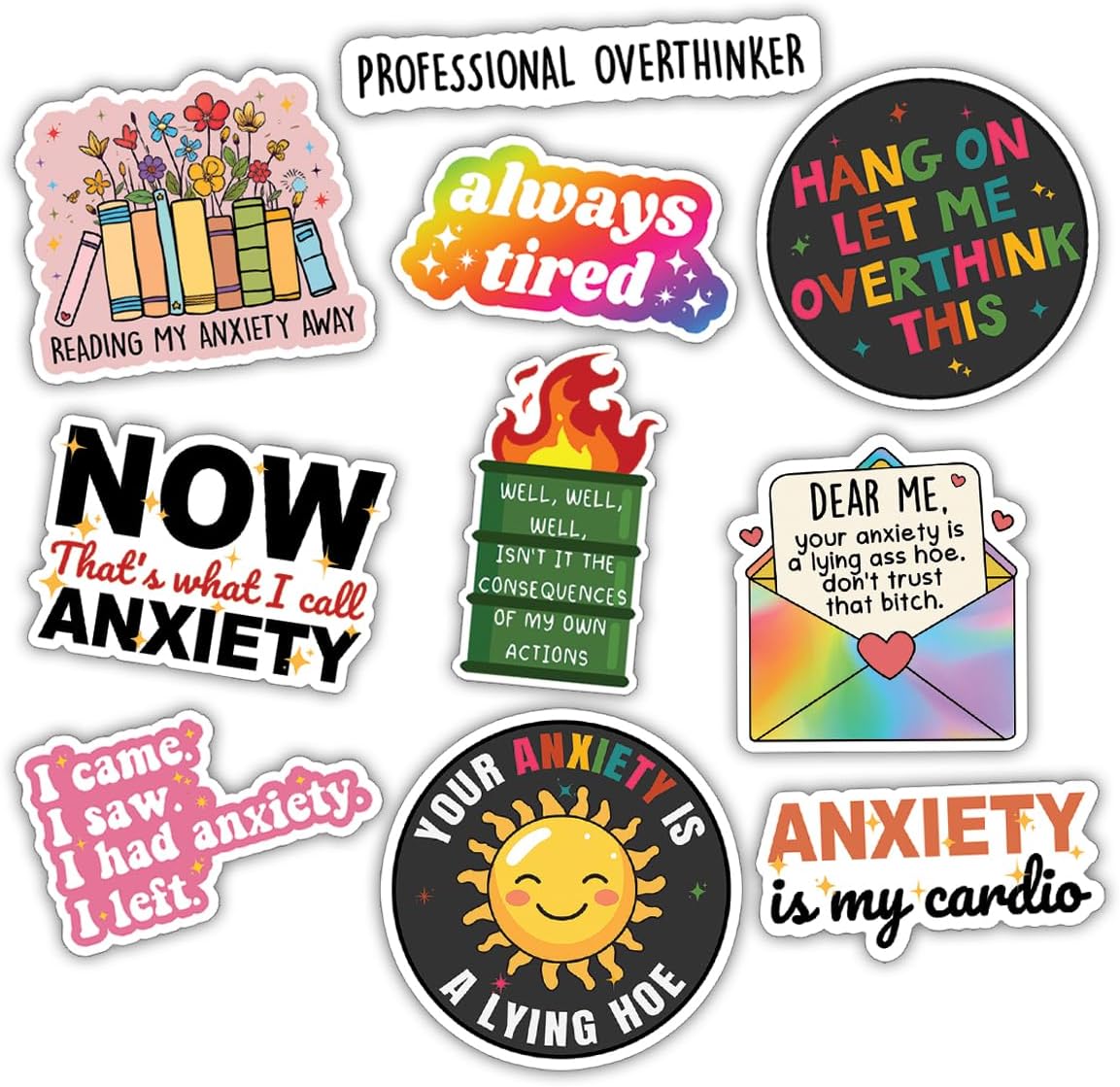 Amazon.com: 10pcs Anxiety Sticker Sheet, Uplifting and Cute Vinyl ...