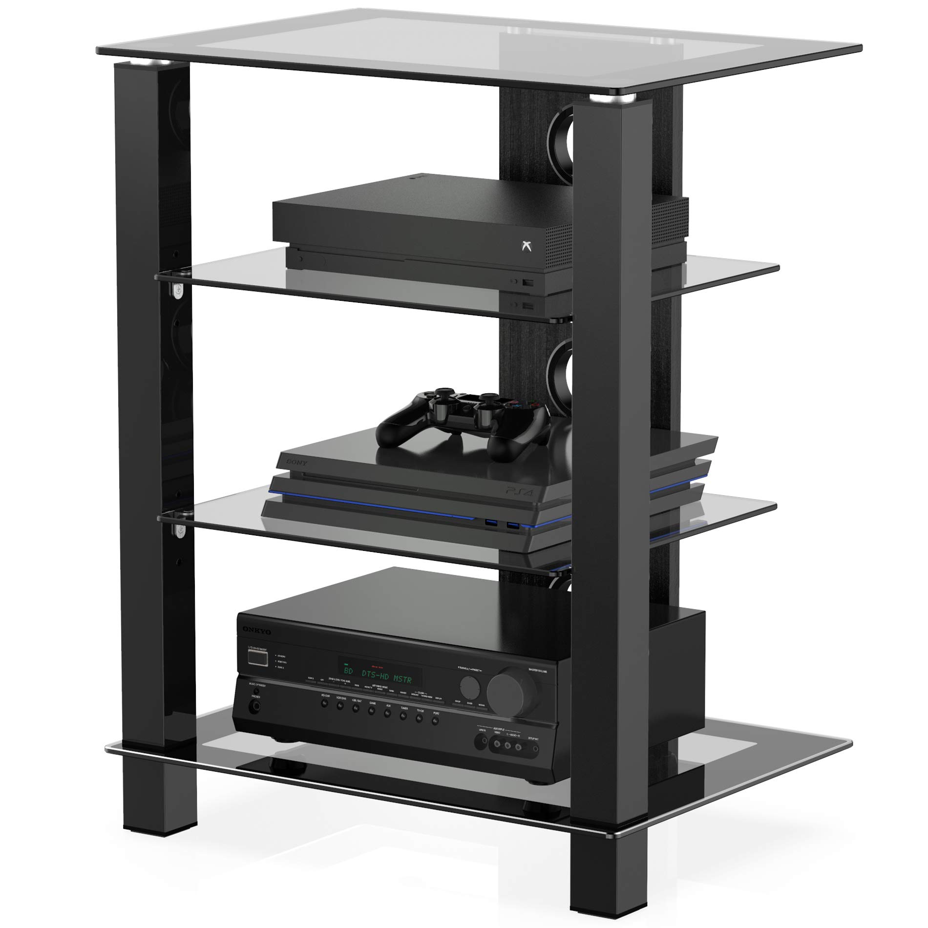 FITUEYES 4-Tier AV Media Stand Component Cabinet and Hi-Fi Rack Audio ...