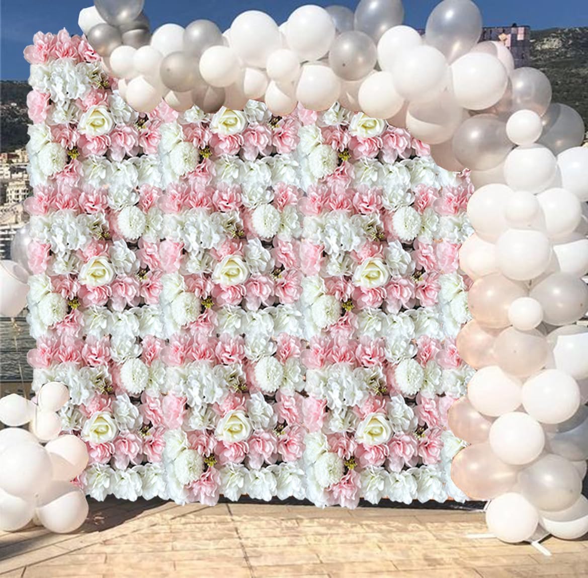 Amazon.com: White Artificial Flower Wall Backdrop: 7.5ftx3.74ft Roses ...