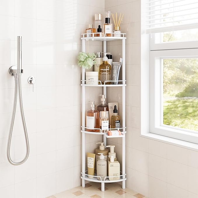 Amazon.com: ELYKEN Corner Shower Caddy Standing, 4 Tier Rustproof Metal ...