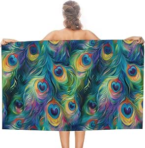 Amazon.com: FLONTY Peacock Feather Beach Towel Lightweight Large Travel ...