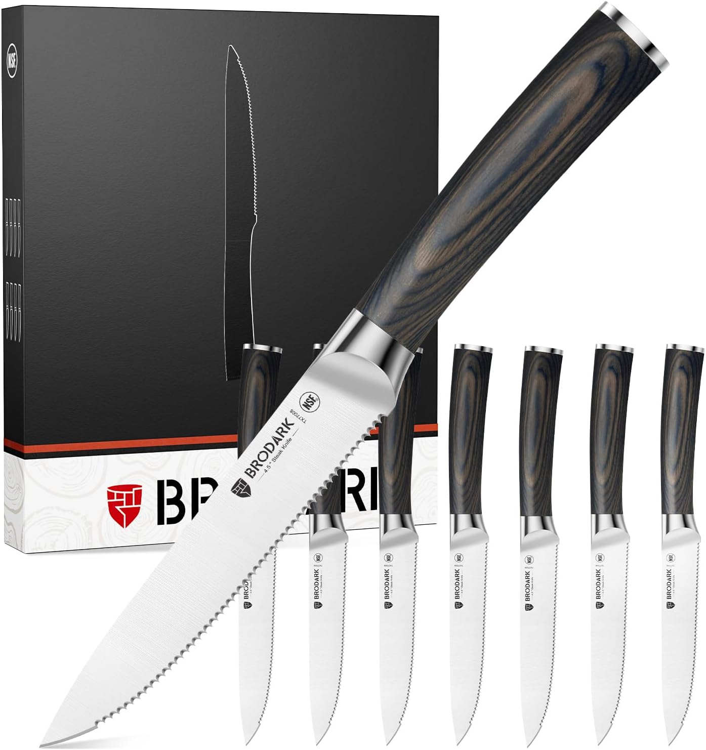 Amazon.com: BRODARK Steak Knives Set of 8: 4.5 Inch Serrated Dinner ...