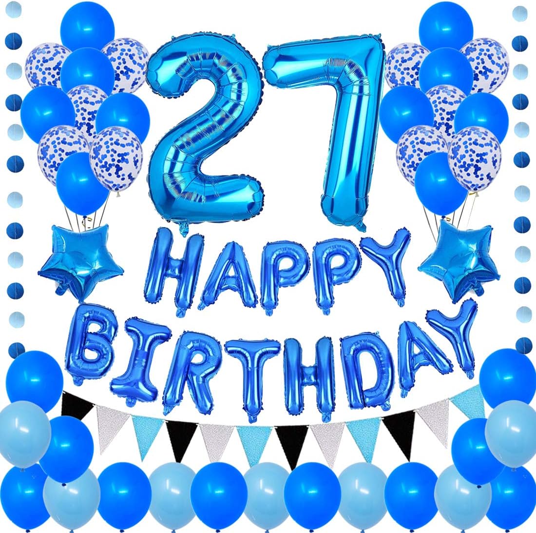 Amazon.com: Succris 27TH Blue Theme for 27 Years Old Birthday Party ...