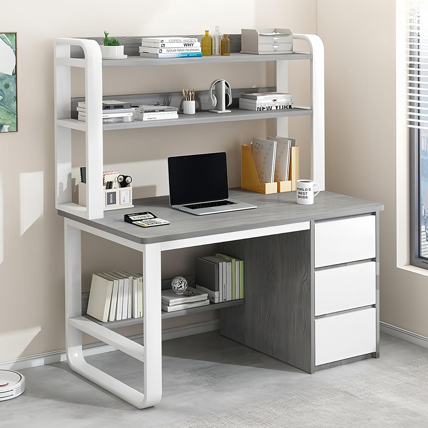 TRIUMPHKEY Escritorio con Cajones y Gabinete Escritorio en L para Computadora Minimalista con ...