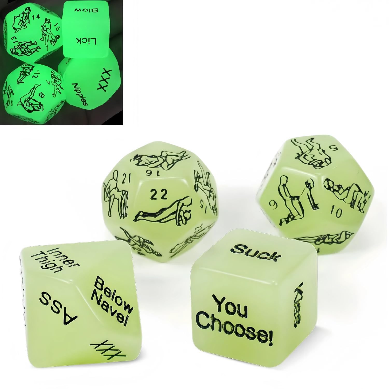 Amazon.com: 4 Pcs Glow in The Dark Dice Set for Couples Naughty Dice ...