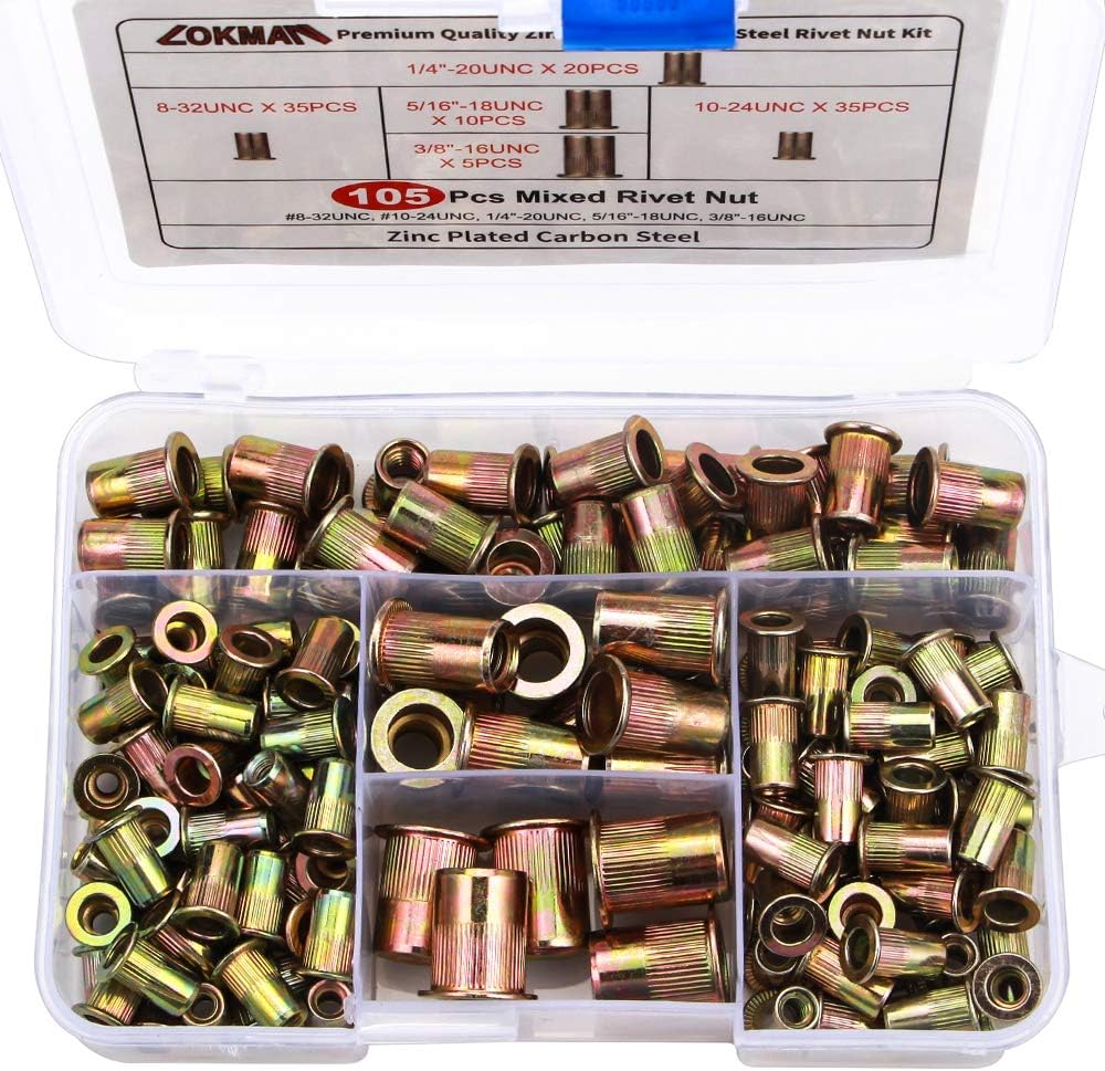 Amazon.com: Rivet Nut, LOKMAN 105PCS Assort 8-32UNC 10-24UNC 1/4"-20UNC ...
