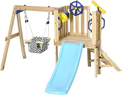 Amazon.com: Outsunny Wooden Swing Set for Backyard, Toddler Outdoor ...