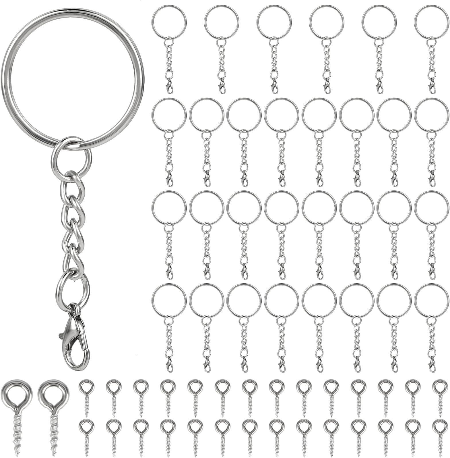 Bewudy 30PCS Split Key Ring with Chain, Silver Key Chain Kit with Jump ...
