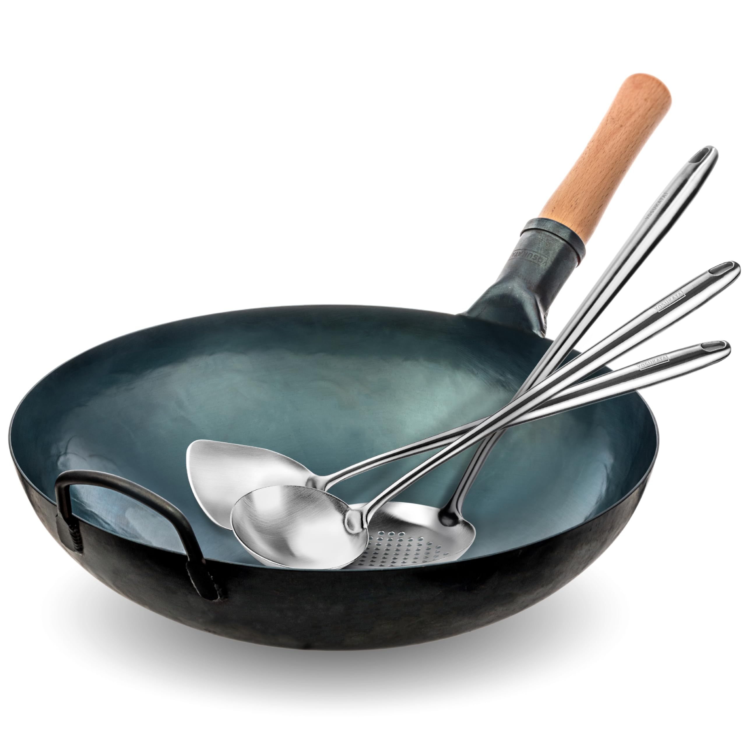 Amazon.com: YOSUKATA Blue Round Bottom Wok Pan – 14" Woks and Stir Fry ...