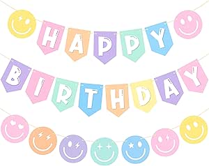 Amazon.com: Pastel Birthday Party Banner Preppy Birthday Decorations ...
