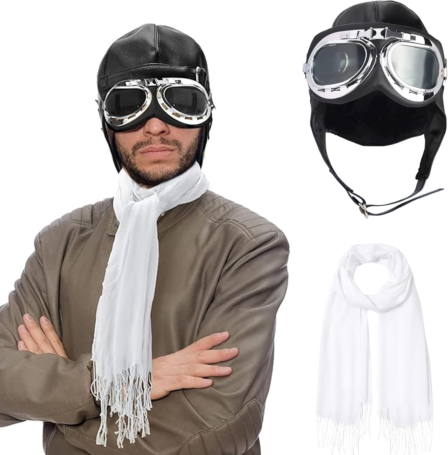 3Pcs Pilot Hat Costume, Aviator Costume Vintage Aviator Hat With Goggle ...