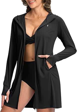 Soothfeel Women's UPF 50+ Swim Cover Up Sun Protection Hoodie SPF Lightweight Jacket Long Sleeve ...