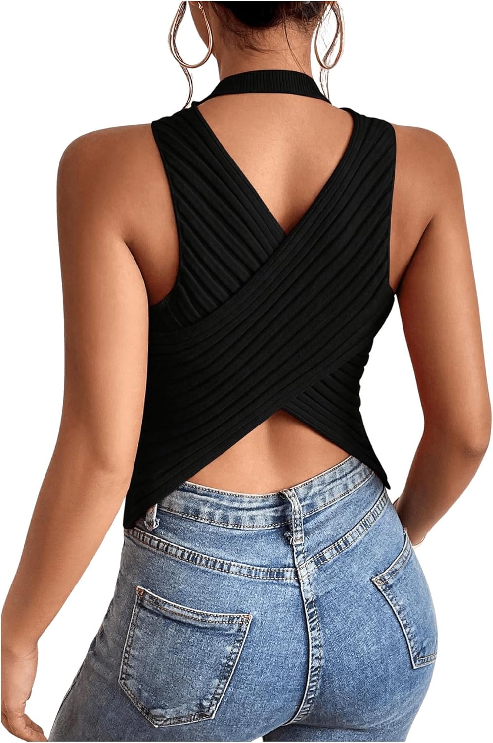 Amazon.com: RoseSeek Women's Ribbed Knit Criss Cross Wrap Tank Tops ...
