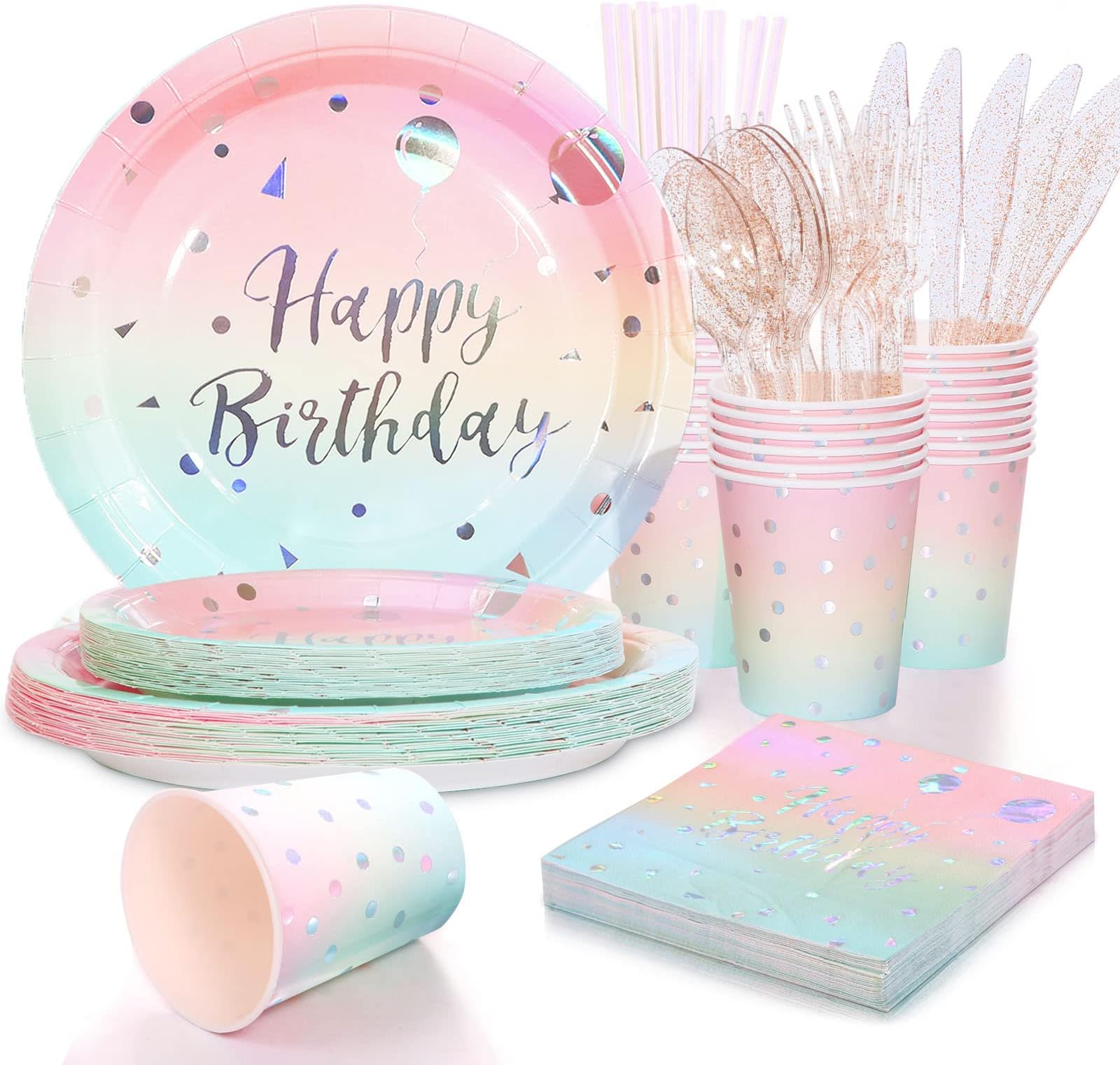 Amazon.com: Boocikey Pastel Party Decorations Birthday Party Paper ...