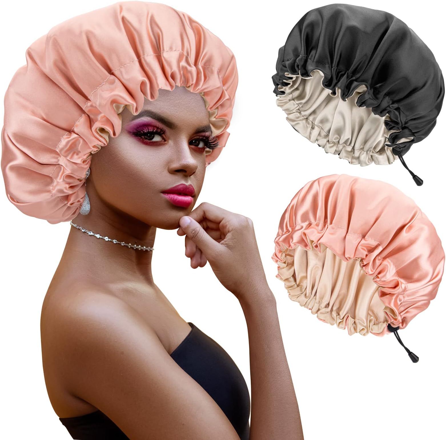 Amazon.com : Atudew Satin Bonnet, 2PCS Silk Bonnet, Hair Bonnet for ...