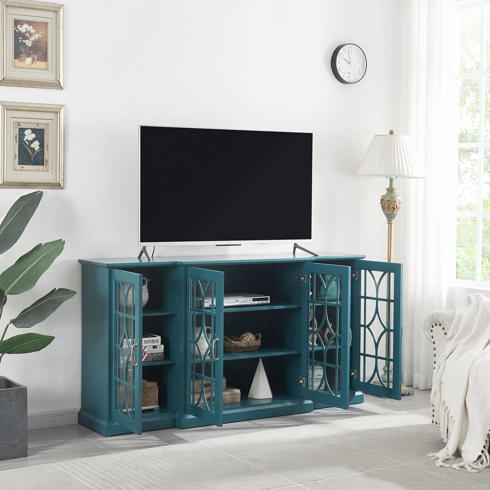 Amazon.com - 63'' Modern Teal Blue TV Stand, Sideboard Buffet Cabinet ...