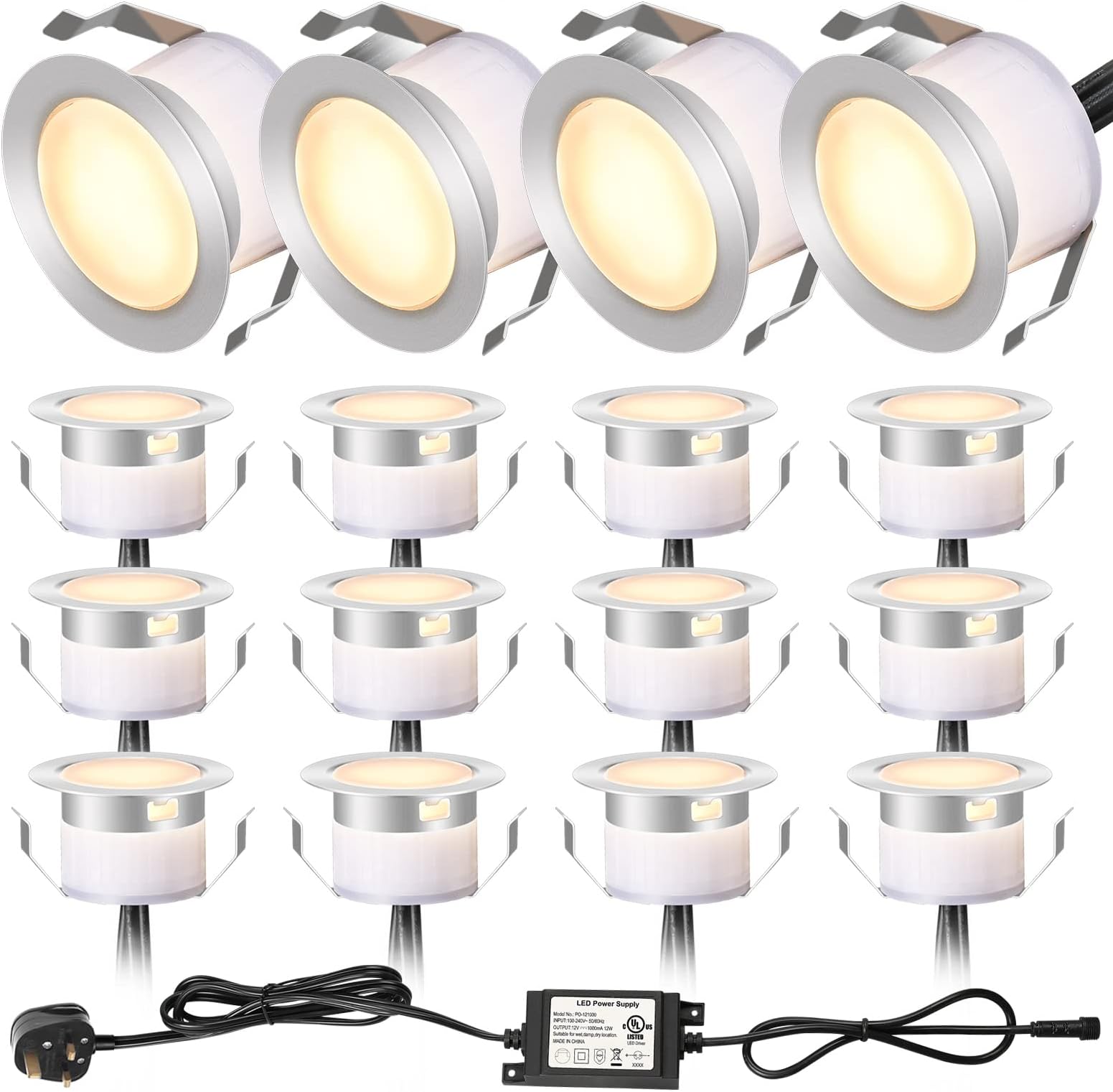 CHNXU 45mm Warm White Led Decking Lights Kitchen Plinth Lights Outdoor ...