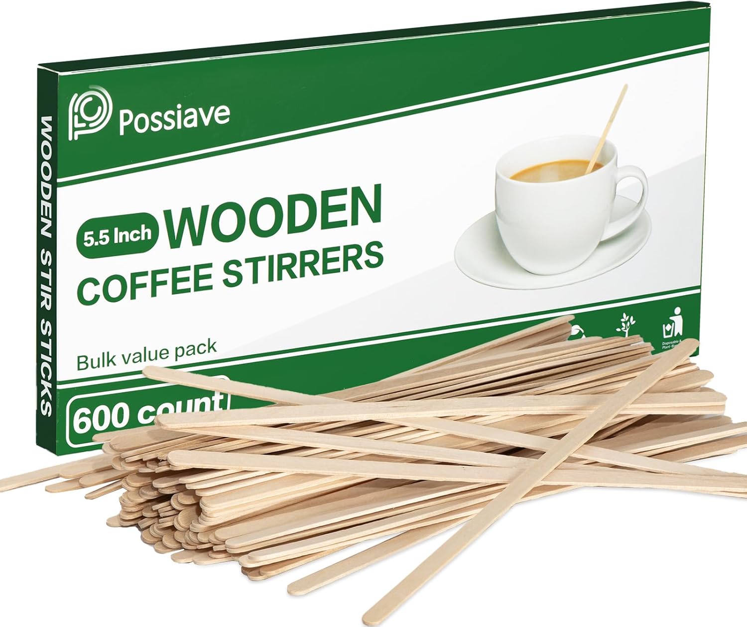 Amazon.com | Possiave 600 Coffee Stirrers, 5.5" Wooden Coffee Stir ...