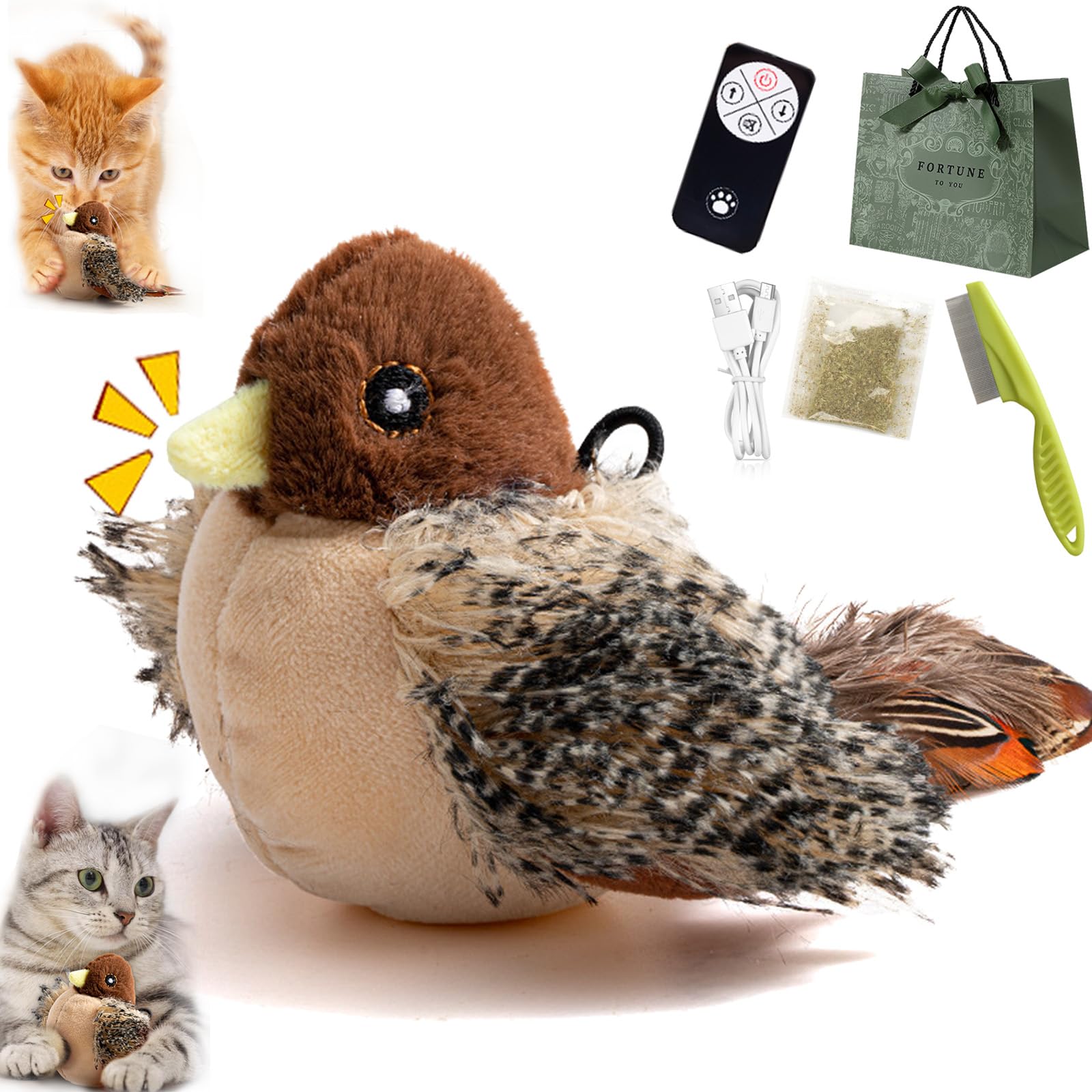 Celery Pets Cat Toy, Chirping Bird Cat Toy, Flapping Bird Cat Toy ...