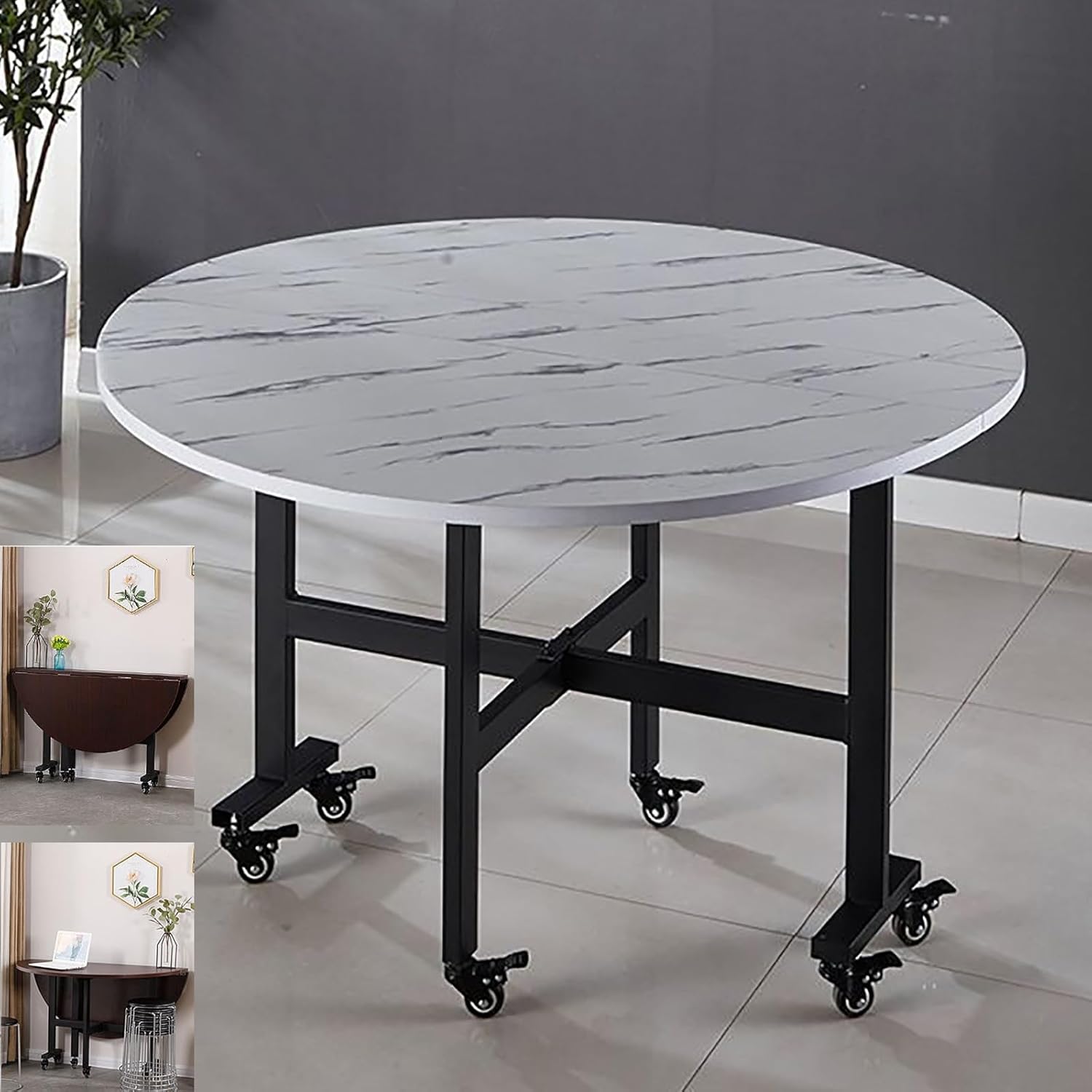 Amazon.com: Folding Tables, Round Drop-Leaf Folding Dining Table ...