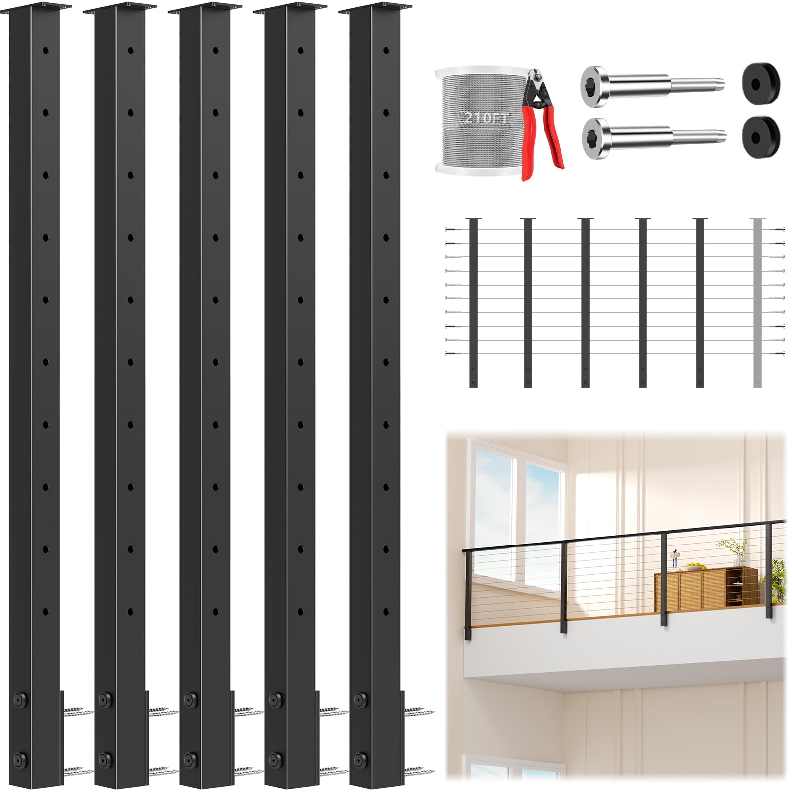 Snapklik.com : Gyykzz 5 Pack Complete Set Side Mount Cable Railing Post ...